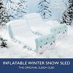 FUNBOY 2 Pack, 61" Inflatable Alpine Mountain Sleigh, 2 Person Capacity, with Grooved Rubber Base Tracks, 2 Handles, and Hand Pull Rope