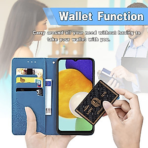 Samsung Galaxy A23 5G Case, Samsung A23 5G Wallet Case for Women Men, Durable PU Leather RFID Blocking Magnetic Flip Wrist Strap Card Holder Phone Case for Galaxy A23 5G / A23 (Blue)