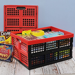 Ramddy 34 Quart Collapsible Storage Crate, Plastic Folding Basket Container Bins, 4 Pack