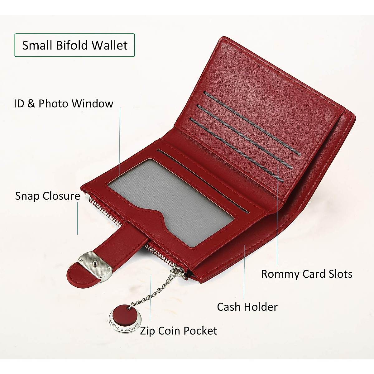 OYATON Small Wallet for Women, Slim Compact Faux Leather Women Bifold Pocket Wallet with Zipper Coin Purse and Credit Card Holder (red)