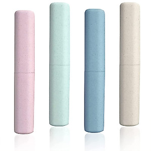 ssupfree 4 Packs Toothbrush Covers, Travel Toothbrush Holder Plastic Breathable Toothbrush Travel Containers for Travel School Business Camping Toothbrush Case, Blue,Green,Beige,Pink