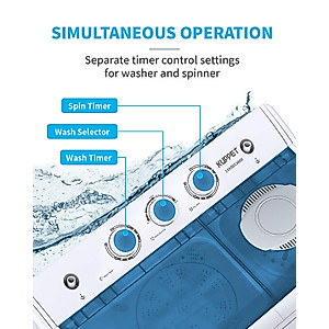 KUPPET Compact Twin Tub Portable Mini Washing Machine 21lbs Capacity, Washer(14.4lbs)&Spiner(6.6lbs)/Built-in Drain Pump/Semi-Automatic, White&Blue