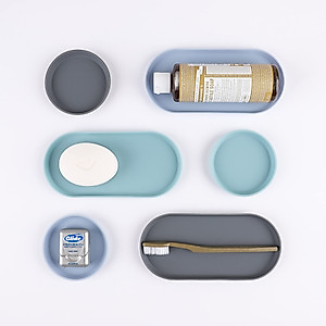 Blue Ginkgo Mini Silicone Trays – Set of 6 Easy-Clean Organizers for Bathroom, Kitchen, Desk, Vanity, and Cosmetics (Blue, Mint, Gray)