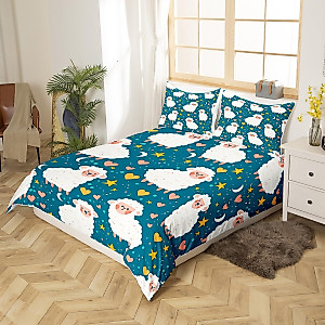 Castle Fairy White Sheep Pattern Bedding Sets Queen Colorful Spots Love Deying Comforter Cover for Kids Microfiber 3 Pieces Duvet Sets(1 Duvet Cover 2 Pillow Cases),No Comforter