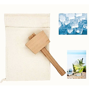 Ice Mallet with 2 Lewis Bag Kit,Manual Ice Crusher Wooden Hammer Canvas Crushing Bag Crushed Ice Bar Cocktails Bartender & Kitchen Tools Kit