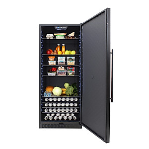 BRAMA Apartment Size Refrigerator 21 Cu. Ft. Full Fridge for Kitchen, Apartment, Pantry, Garage, House with Adjustable Glass Shelves and Blue LED Lighting, Single Zone, 29.5 inch wide, Black