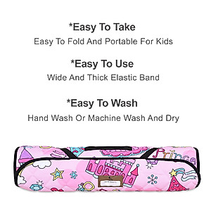 KRAND Kids Nap Mat with Washable Pillow and Blanket All-in-One Comfy Bedding for Toddler Boys & Girls Preschool Daycare Cot,Features 100% Cotton Sleep Side and Elastic Straps-Pink Castle