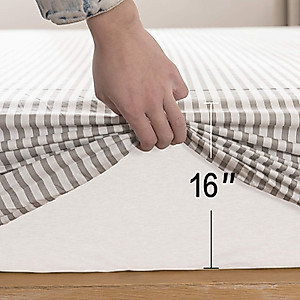 JELLYMONI 4-Piece Striped Cotton Sheet Set | Ultra-Soft, Brushed Bedding Sheets & Pillowcases | Wrinkle Free, Comfortable, All-Season Bed Sheets(Grey,Queen)