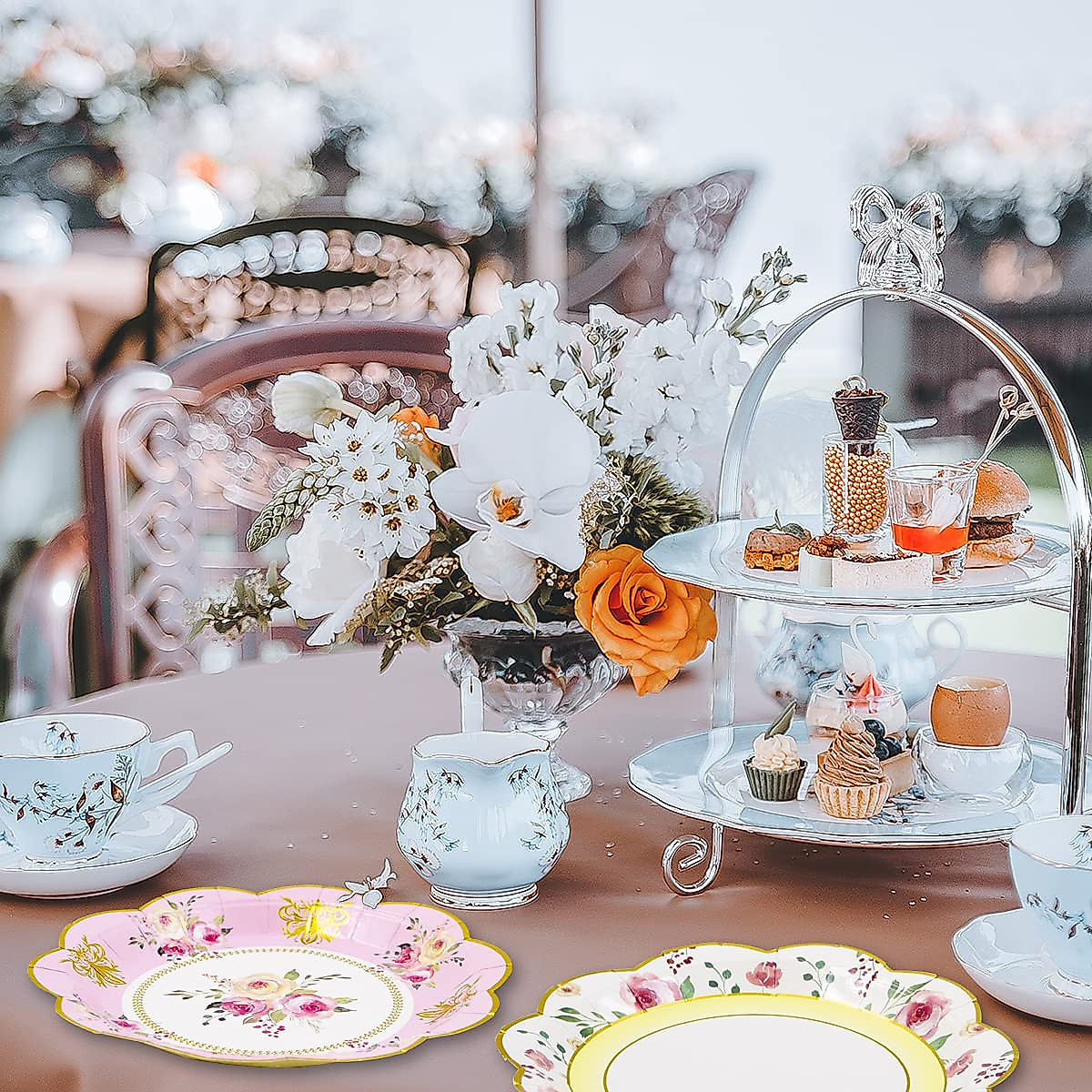 Fancy Land Floral Paper Plates 7.28 Inches Vintage Small Party Plate 24 ct