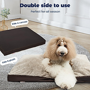 Miguel Canvas Dog Bed with Silky Sherpa Top,12 Ounce 100% Cotton Dog Pillow with Removable Cover, Outdoor Pet Mat Reversible Cool & Warm for All Season Indoor Outdoor 35 in Brown