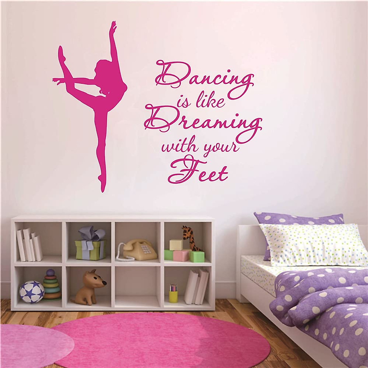 Girl Room Ballet Dancer Wall Decal Dancing is Like Dreaming with Your Feet Dance Wall Sticker Living Room Dance Room Mural Bedroom Wall Art Decor TM-79 (Blush Pink)