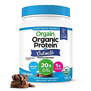 Orgain Vegan Protein Powder + Oatmilk, Chocolate, 20g of Plant Based Protein, 1g of Sugar, Made from Organic Oats, No Dairy or Soy, Non-GMO, 1lb