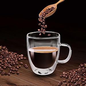 ZENENMRI Double Wall Glass Coffee Mugs 16 oz,Set of 4, Clear Coffee Cups with Handle,with 4 Spoon,Double Insulated Borosilicate Glass Mugs,Perfect for Cappuccino,Tea,Latte,Hot Beverage