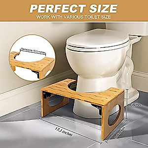 BQYPOWER Toilet Stool, Bamboo 8 Inch Toilet Potty Stool, Foldable Bathroom Poop Stool with Non-Slip Mat for Adults Children…