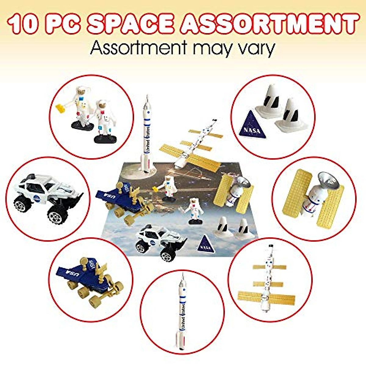 ArtCreativity 10 Pc Space Explorer Toy Kit, Pretend Play Set with Astronaut Figurines, Robotic Exploration Truck, Diecast Metal Vehicle, NASA Sign and More, Best Gift for Exploring Boys and Girls