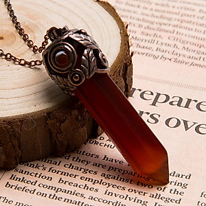 Bivei Crystal Necklace Men Women Red Agate Chakra Crystals and Healing Stones Necklaces Retro Antique Brass Hexagonal Prism Gemstone Quartz Rock Pendant Witch Vampires Jewelry Gift (Red Agate)