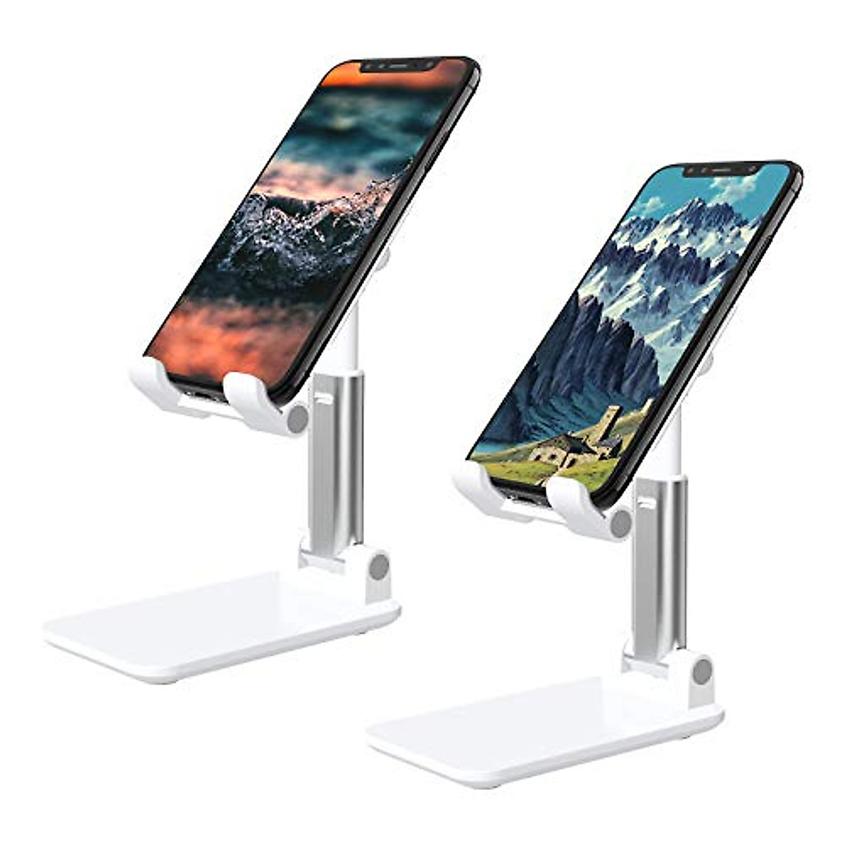 TIQUS [2 Pack] Foldable Desktop Cell Phone Stand, Angle & Height Adjustable Desk Table Phone Holder with Stable Anti-Slip Design Compatible with Cellphone Smartphones White