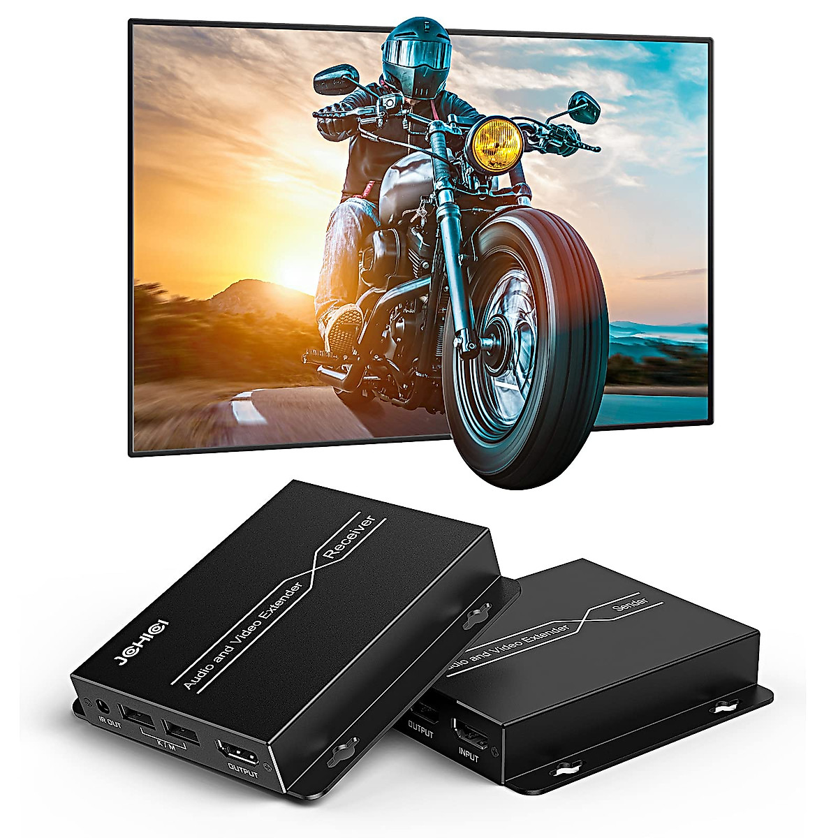 JCHICI HDMI KVM Extender Up to 150m-250m(500fts- 820fts), HDMI Extender Over Cat5e/6 with Loop Out Function, HD 1080P@60HZ, USB Keyboard Mose Support and IR Control