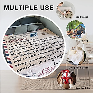 Flannel Throw to My Daughter Blankets from Mom Encourage and Love Breathable Air Mail Blanket Girl Letter Printed Warm Soft Couch Living Room Decor Gift 50"x60"