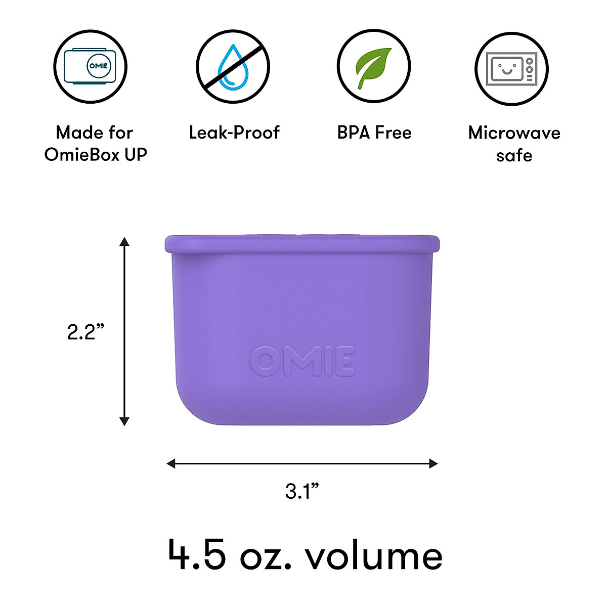 OmieBox UP (2 pack) Leakproof Dips Containers To Go, Salad Dressing Container, Condiment Container with Lids - Food Safe Silicone - 4.5 ounces (Purple/Green)