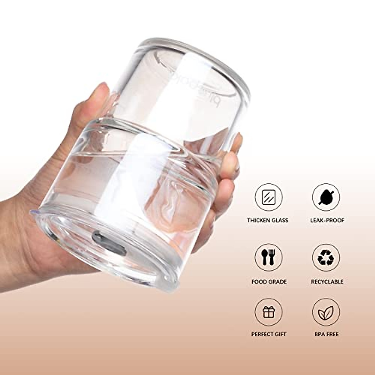 BLUEPOLAR 13oz/400ml Glass Water Tumbler with Straw and Lid Sealed Carry On Thick Wall Iced Coffee Cup Glass Cup for Water, Iced Tea Fruit Juice Etc(Aurora White