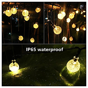 Solar String Lights Outdoor 36 Feet 60 Led Crystal Ball Lights Outdoor Waterproof Solar Powered Lights 8 Patterns Outdoor Patio Lights Garden Yard Porch Home Party Wedding Decoration (Warm White)