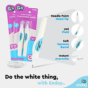 Correction Pen White Out Liquid Pen Multi-Purpose Whiteout with Metal Tip – For School, Office & Home 7 ml Correction Fluid (Pack of 4) – by Enday