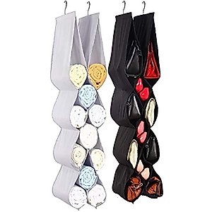 JUNELILY Heavy-Duty Hanging Handbag Organizer | Polyester-Made with 11 Pockets (2PK Black & Gray)