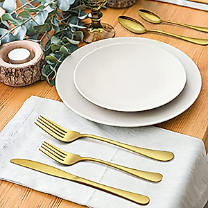 20 Piece Gold Silverware Set, Stainless Steel Flatware Utensil Sets for 4, Gold Cutlery Set Includes Forks Spoons Knives, Mirror Polished, Dishwasher Safe