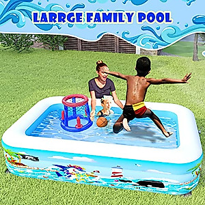 Inflatable Pool, Inflatable Pool for Kids and Adults, 120" X 72" X 22" Oversized Thickened Family Swimming Pool for Kids, Garden, Backyard, Summer Water Party, Contains Inflatable Basketball (Stand)