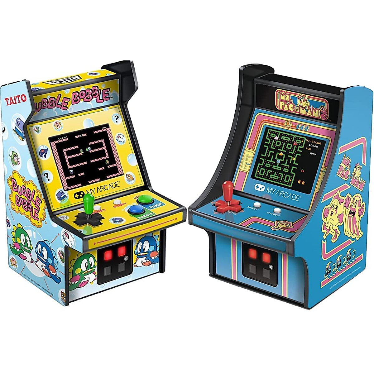 My Arcade Micro Player Mini Arcade Machines: Bubble Bobble and Ms. Pac-Man Video Games, Fully Playable, 6.75 Inch Collectibles, Color Displays, Speakers, Volume Buttons, Headphone Jacks - Electronic Games