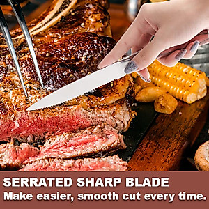 LUVCOSY Pakkawood Steak Knives Set of 12, 12PCS Set of Stainless Steel Serrated Steak Knives with Pakka Wood Handle, Fine Edge Dinner Knife Set with Gift Box for Home Party