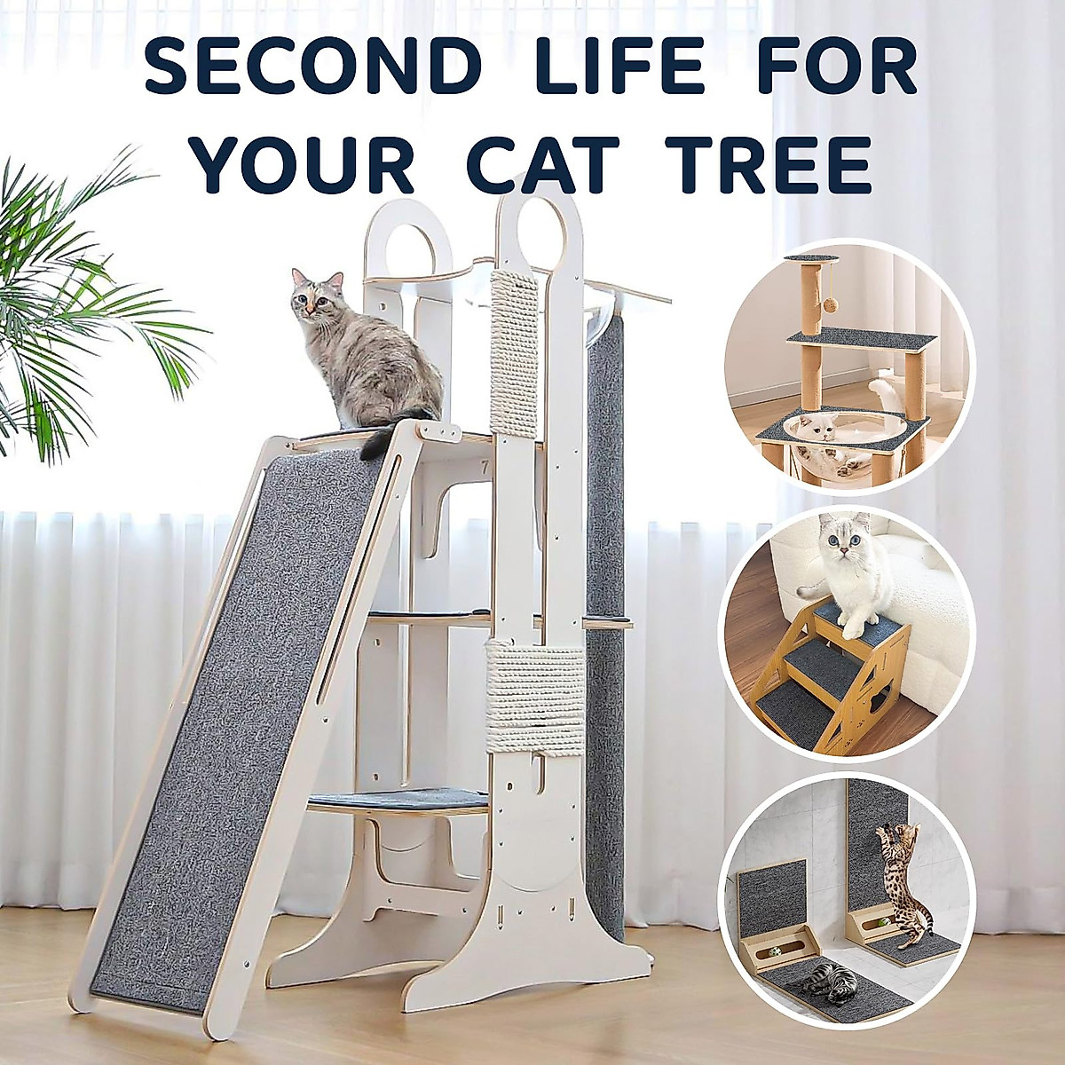 XUEPETT Cat Scratching Mat 78.7"x15.8", Self-Adhesive Cat Carpet Scratcher Replacement for Cat Tree Post Wall Shelves, Cat Scratch Furniture Protector for Couch, DIY Climbing Cat Scratcher