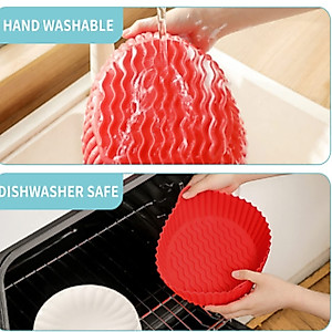2-Pack inch 8.5 Air Fryer Silicone Liner Silicone Air Fryer Container Intensity Safe fryers Silicone Pot Round for Air fryer Stove Frill 5QT Pink+Red