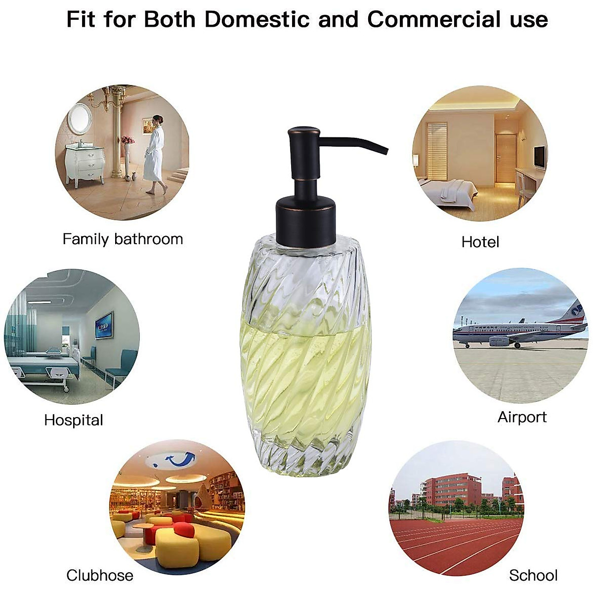 Delle Rosa Countertop Glass Soap Dispenser Oil Rubbed Bronze Clear Glass Bottle Dispenser for Kitchen, Bathroom Essential Oils, Lotions, Liquid Soaps