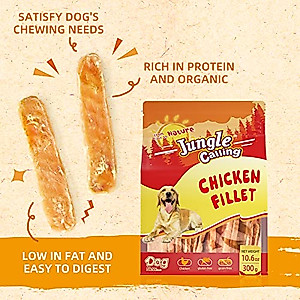 Jungle Calling Dog Treats Chicken Jerky Training Treats, Slow Roasted Snacks for Medium and Large Dogs Chewy Treats 10.6Ounce (Chicken Fillet)