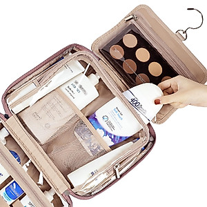 NISHEL Travel Toiletry Bag for Women Large Capacity, Makeup Essentials Organizer, Hanging Case for Accessories, Cosmetics, Rosewood-Pink