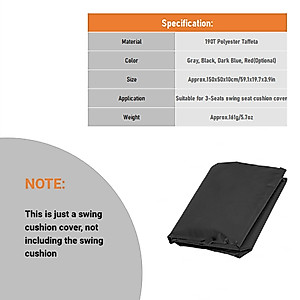 Outdoor Swing 3 Seater Swing Chair Waterproof Swing Seat Pads Replacement for Patio Garden Yard(Black).