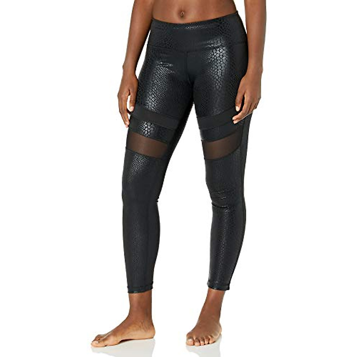 V.I.P. JEANS Performance Leggings for Women high Waist Yoga Pants mesh Thigh Ripples, Python Black, X-Large