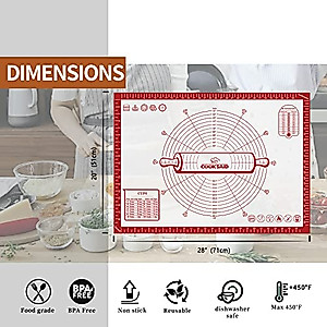 Large Silicone Pastry Mat, 20" X 28" Non-Stick Silicone Baking Mat with Measurements,Cook's Aid Dough Rolling Mat,Baking Mat Sheet for Oven Liner,Counter Mat, Fondant/Pie Crust Mat