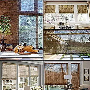 LANTIME Wood Window Blinds Shades, Lined Blackout Bamboo Roller Shades, Easy Installation for Home and Garden, Pattern 8
