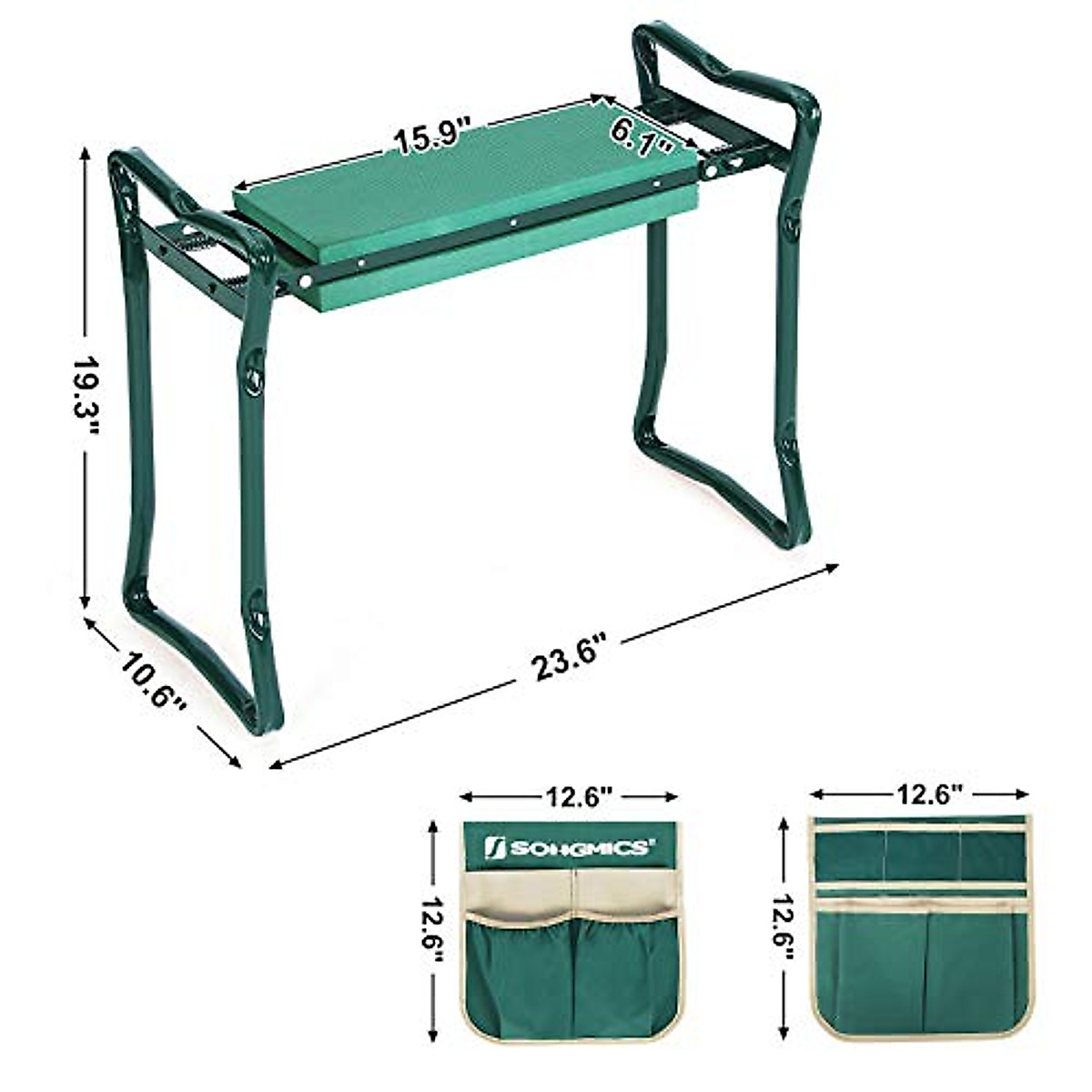 SONGMICS Garden Kneeler and Seat, Gardening Gifts for Women Men, Folding Gardening Stool, with Soft Thick Kneeling Pad, Dark Green UGGK50L