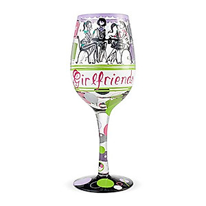 Enesco - 6004358 Enesco Designs by Lolita Girlfriends Together Hand-Painted Artisan Wine Glass, 15 Ounce, Multicolor