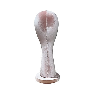 DE-LIANG Female Velvet Head Mannequin Dress Form Silk Fully Pinnable for Hat Wig Jewelry Earring Scarves Display, Clothing Fabric Head Model for Sale, Light Pink 40cm