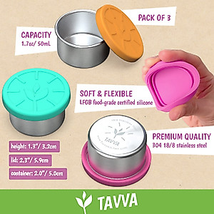 TAVVA Leakproof Salad Dressing Container To Go - 3X1.7oz Condiment Containers with Lids, Sauce Containers for Lunch Box, Condiment Cups, Sauce Cups, Sauce Container with Lid, Bento Box Accessories