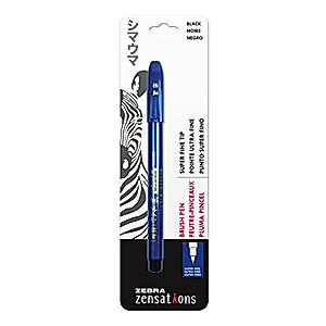Zebra Pen Zensations Brush Pen, Brush Tip, Black Water-Resistant Ink, 1-Pack
