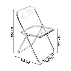 CangLong Modern Acrylic Stackable, Plastic Folding Dining Room Armless Home Comfortable Event Chair, Clear, Set of 2, Transparent + Foldable Legs