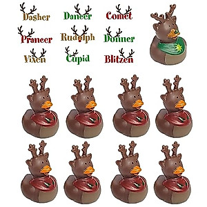 Cool Winter Holiday Christmas 9 Reindeer Rubber Duckies (2") Standard Size. (9 Pack) Cute Duck Bath Tub Pool Toys. (Reindeer Rubber Ducks)