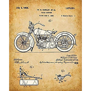 Original Harley Davidson Motorcycle Patent Wall Art Prints - Set of Four Photos (8x10) Unframed Posters - Great Home Decor and Gift for Men and Women Under $15 for Hog Riders