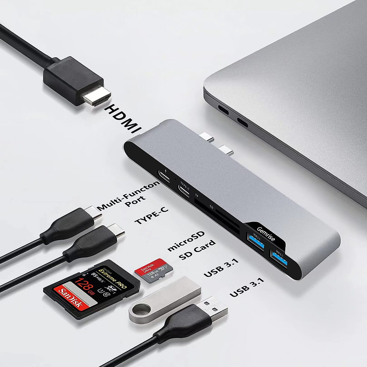 USB C Adapter for MacBook Pro/MacBook Air M1 2020 2019 2018 13" 15" 16", 7 in 2 USB C Hub for MacBook with thunderbolt 3 USB C Port 100W Power Delivery 5K HDMI USB C 2-USB A SD and microSD Card Reader